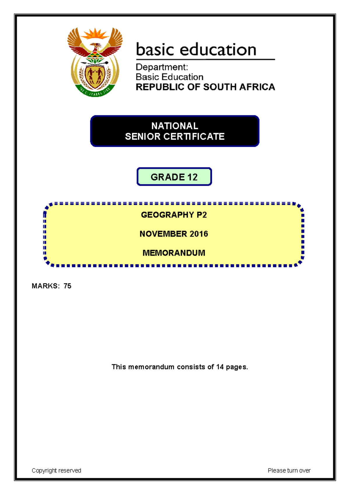 Geography dbe nsc grade 12 past exam papers 2016 p2 marking guidelines ...