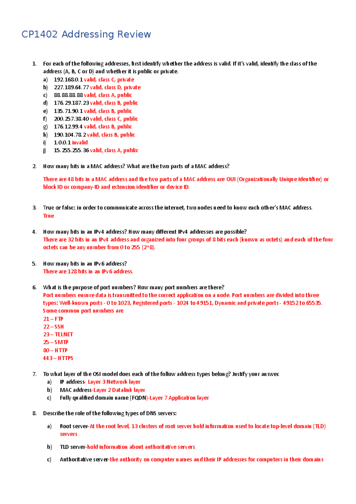 CP1402 Week 06 Prac - Addressing Review - CP1402 Addressing Review For ...