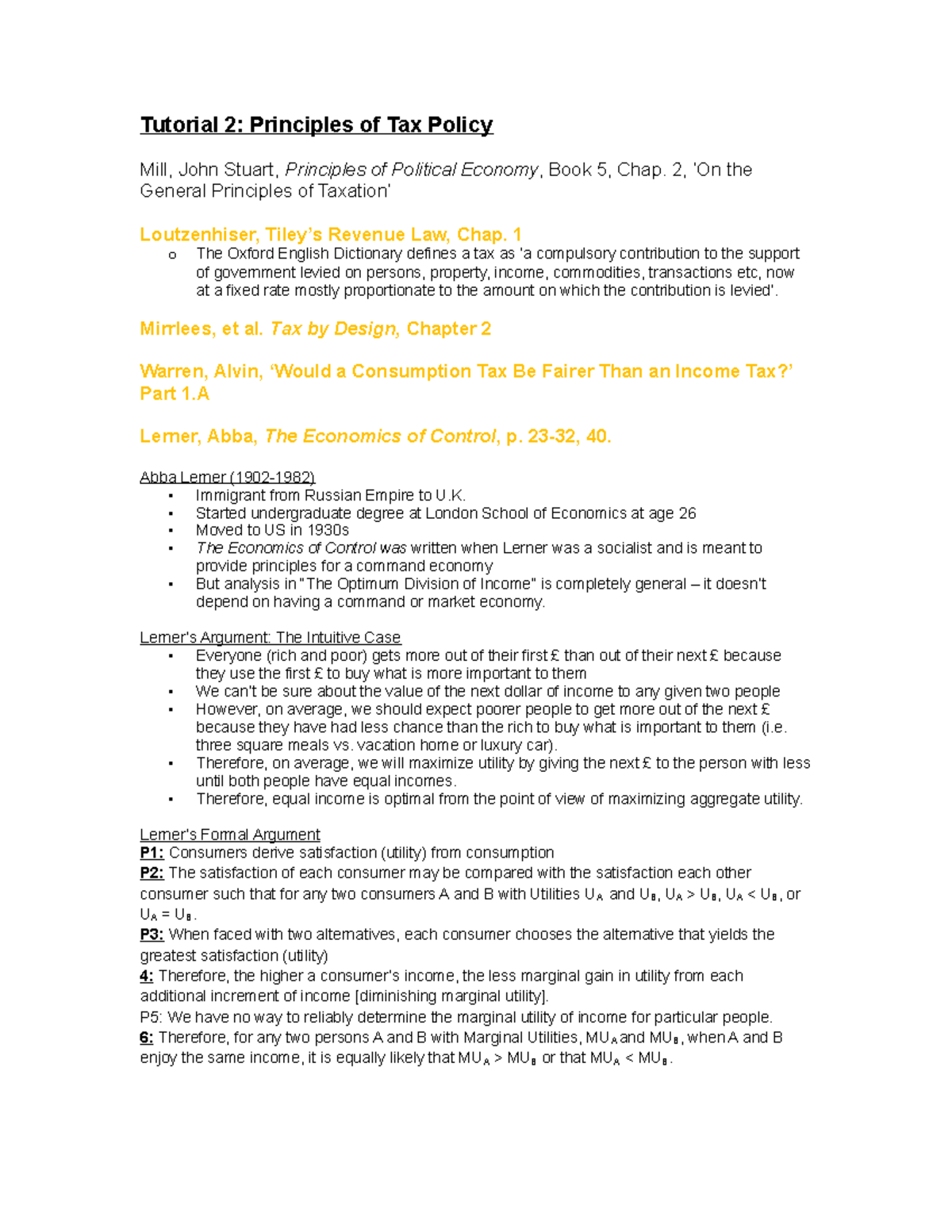 Tax Law Tutorial 2 - Notes for problem and essay questions. - Tutorial ...