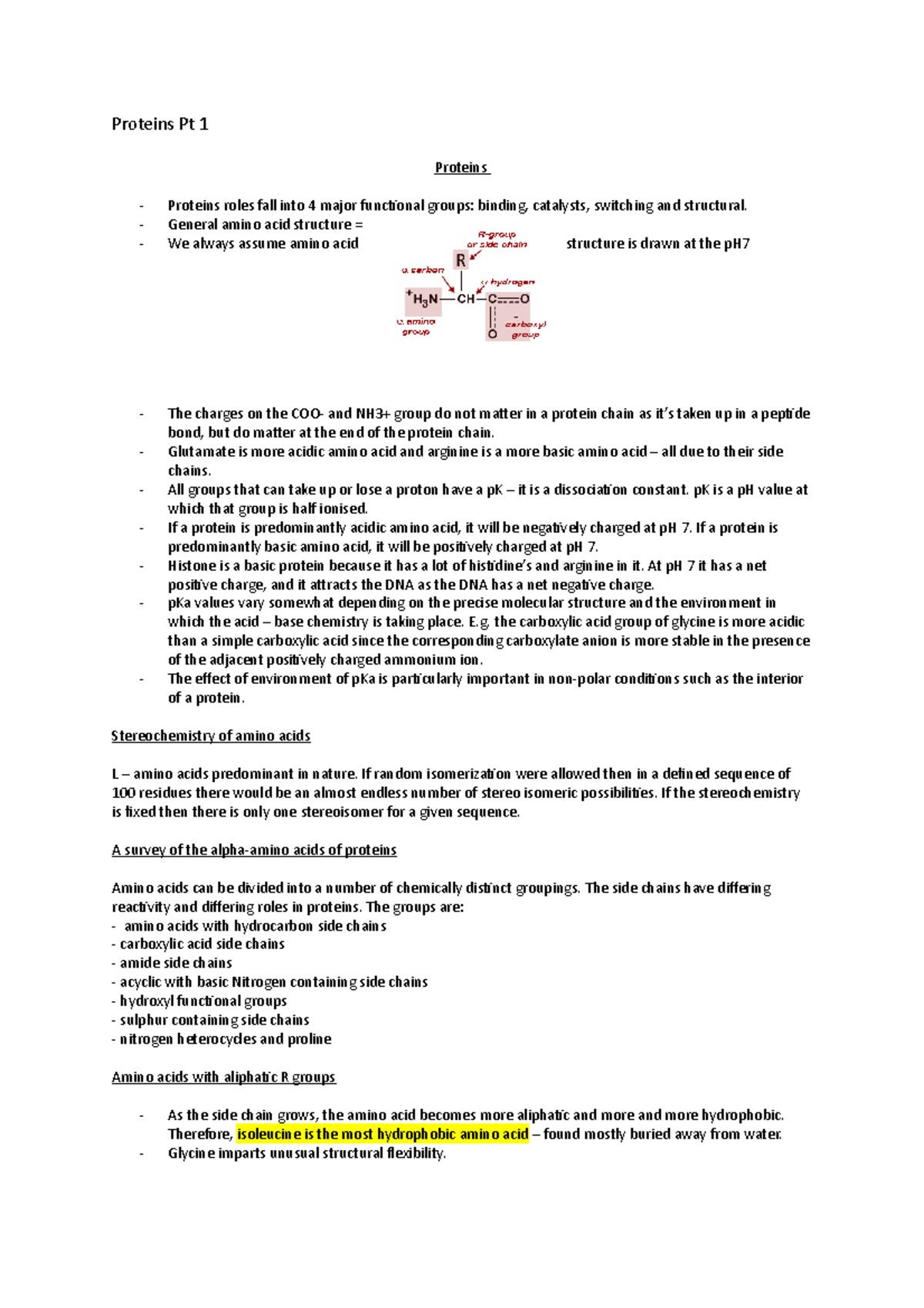 Proteins Pt 1 - Lecture notes and additional research notes. - Proteins ...