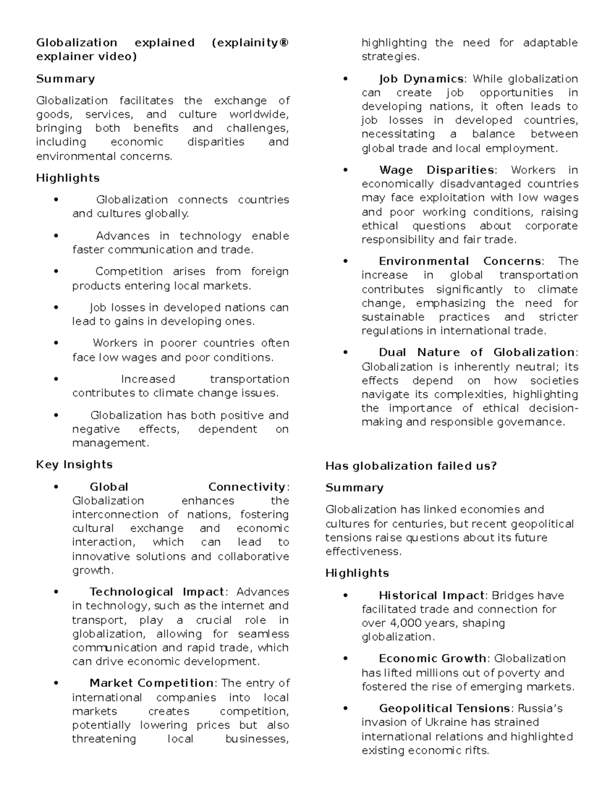 Globalization - Lecture - Globalization explained (explainity® explainer video) Summary - Studocu