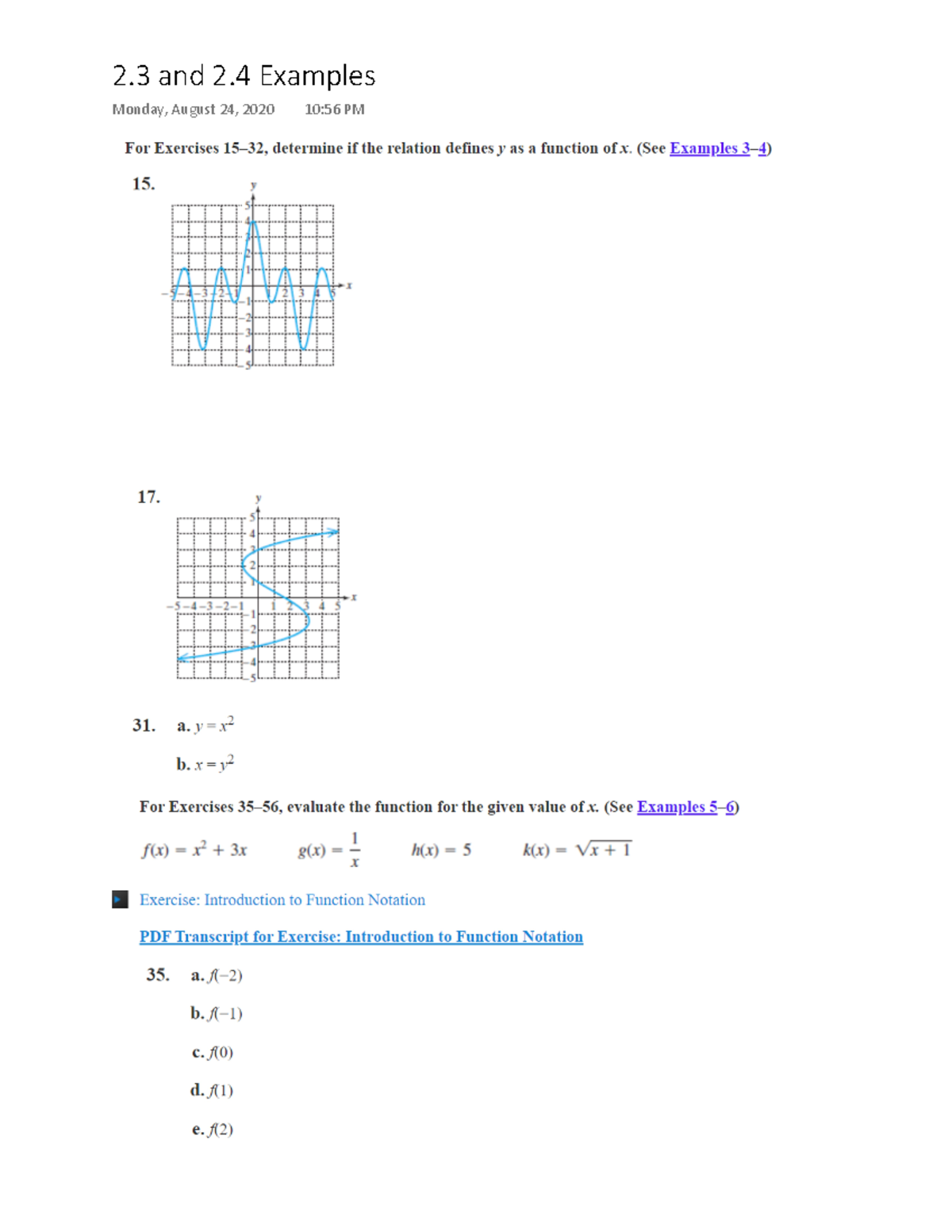8-27-20 Problems - MATH1001 - Studocu