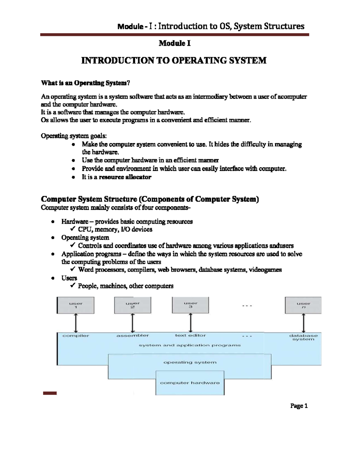 OS Module 1 - Os notes - Module I : Introduction to os, System ...