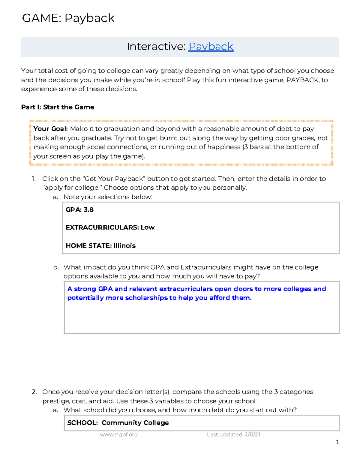 Copy of GAME Payback - How to know your college life - GAME: Payback Interactive: Payback Your ...