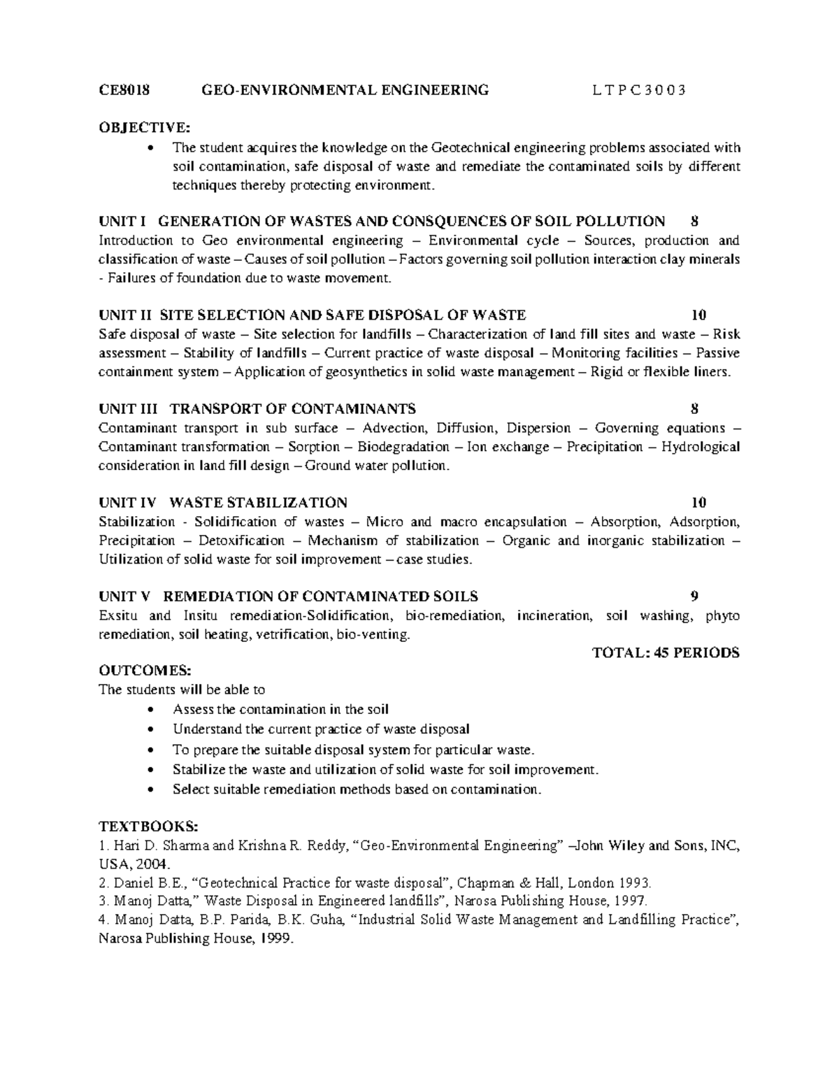 CE 8018 GEE Syllabus - GEE - CE8018 GEO-ENVIRONMENTAL ENGINEERING L T P ...