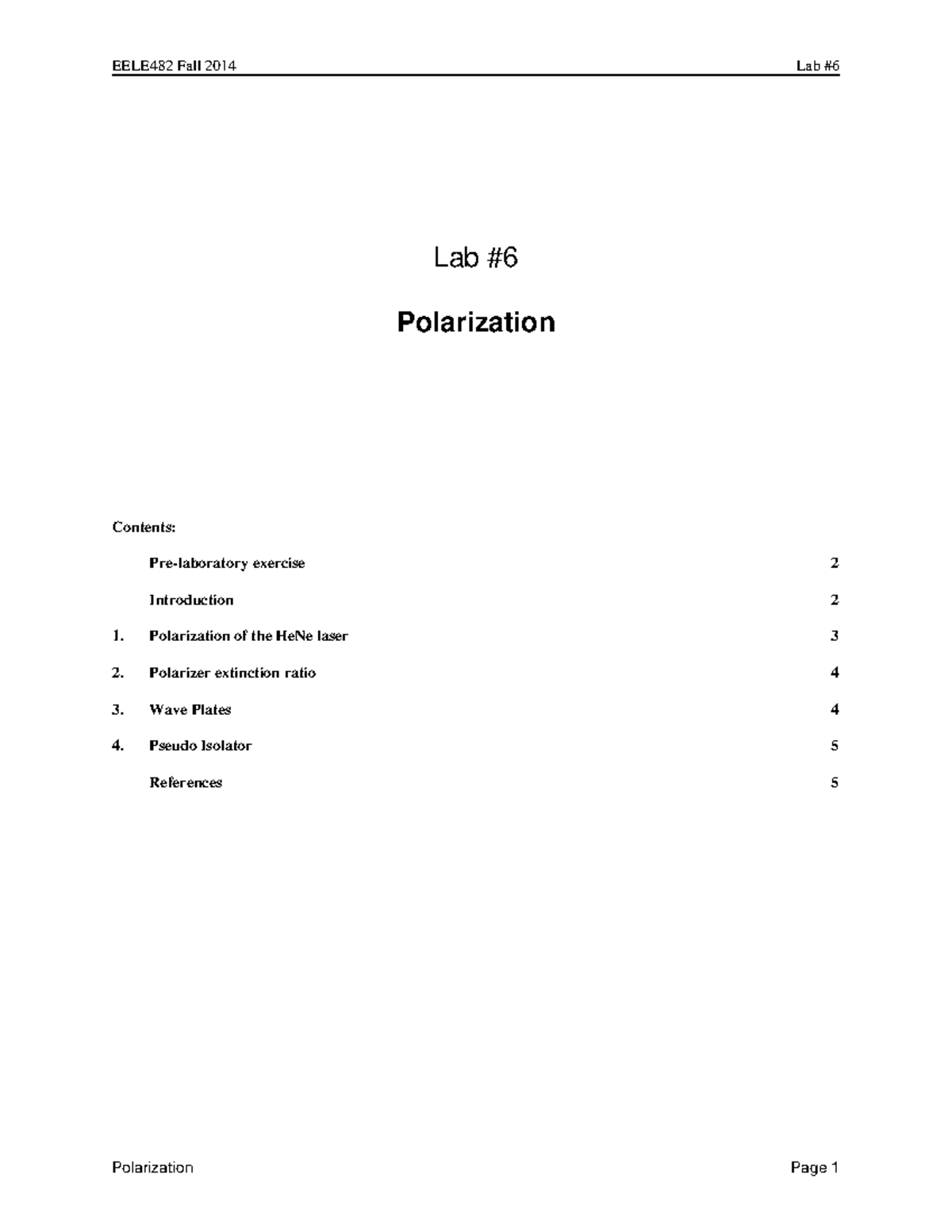 Lab6 - Lab - Polarization - Lab # Pre-laboratory exercise Contents: Introduction Polarization of ...