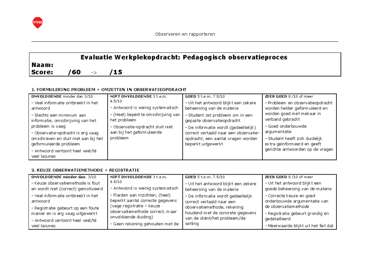 222- evaluatie taak pedagogisch observatieproces - - Studocu
