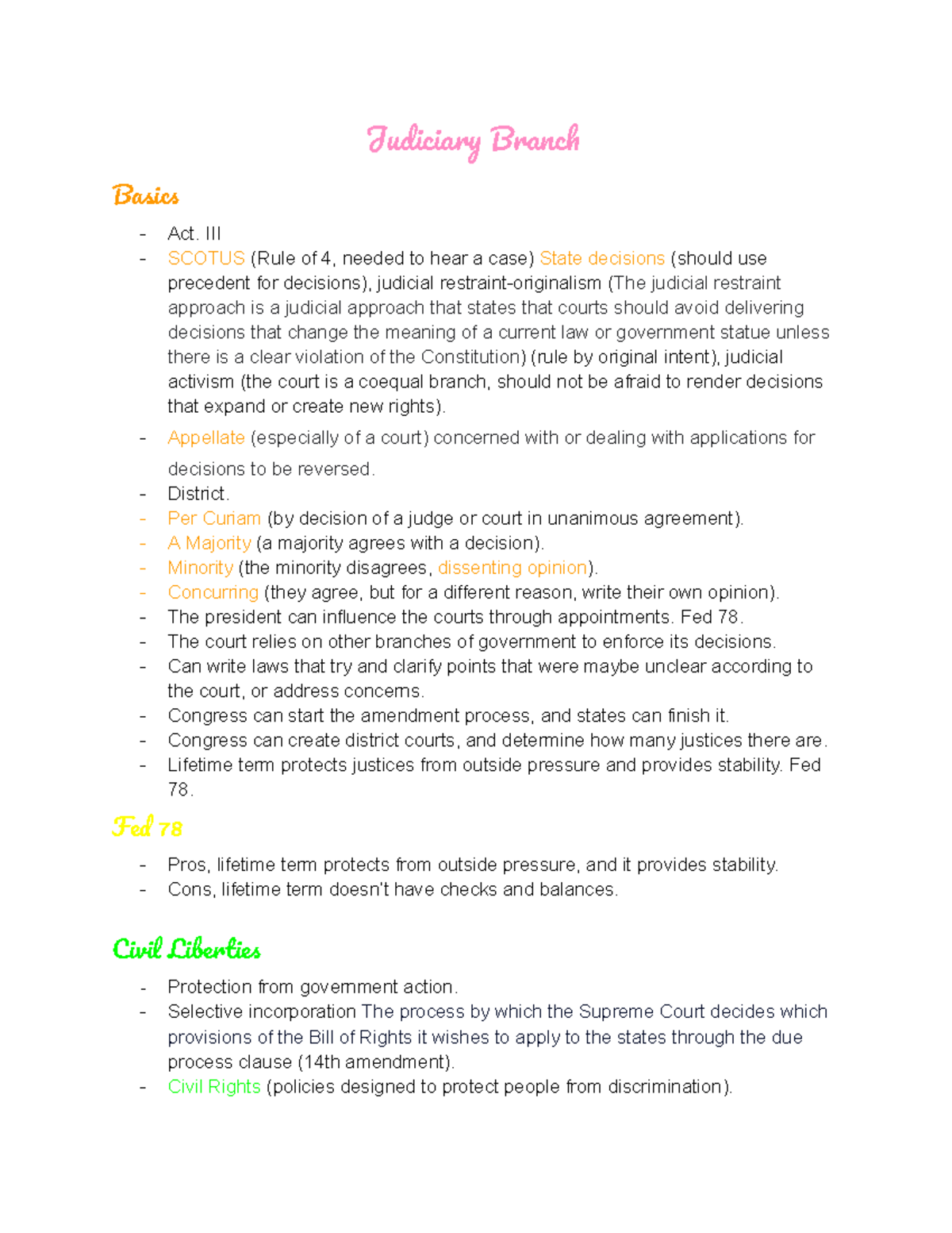 Judiciary Branch - Judiciar Branc Basic - Act. III - SCOTUS (Rule of 4 ...