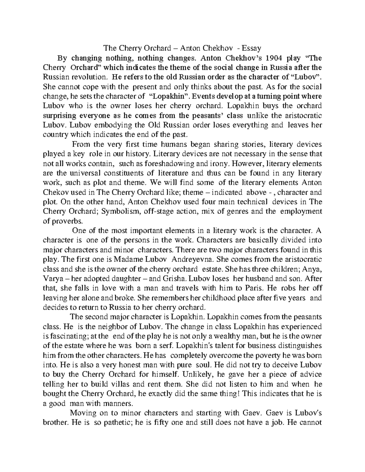 The Cherry Orchard - Anton Chekhov - Essay - Anton Chekhov’s 1904 play ...