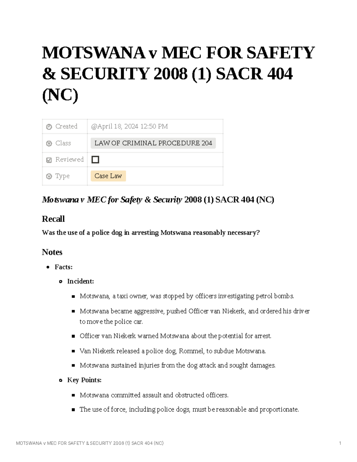 Motswana v MEC FOR Safety Security 2008 - MOTSWANA v MEC FOR SAFETY ...