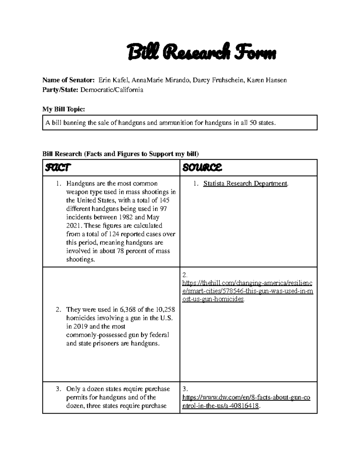 Copy of Bill - Notes for Bill - Bil Researc For Name of Senator: Erin ...