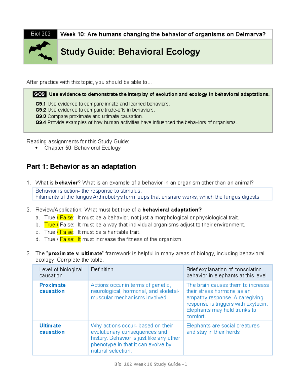 202 Week 10 SG Behavioral Ecology - Biol 202 Week 10: Are humans ...