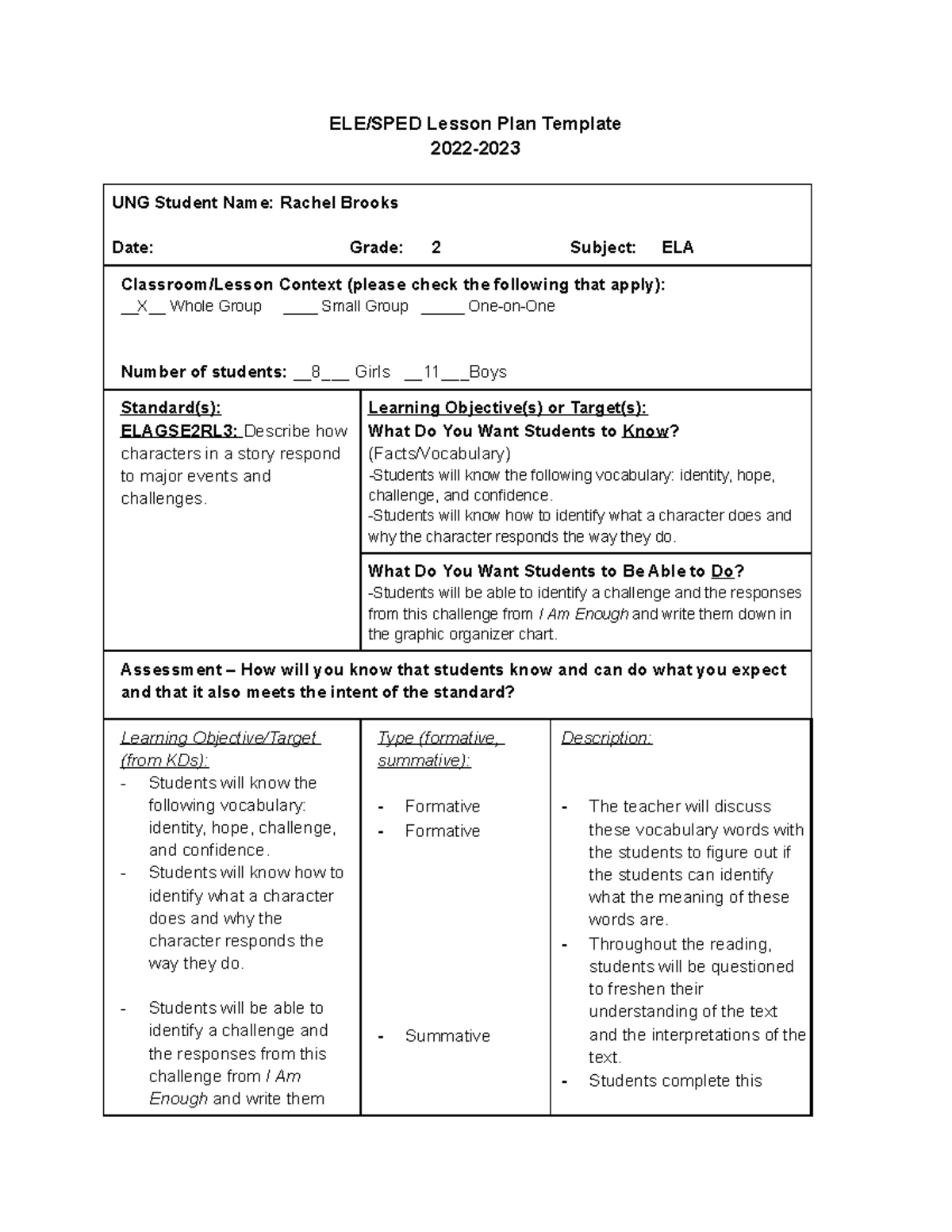 Interactive Read Aloud - ELE/SPED Lesson Plan Template 2022- UNG ...