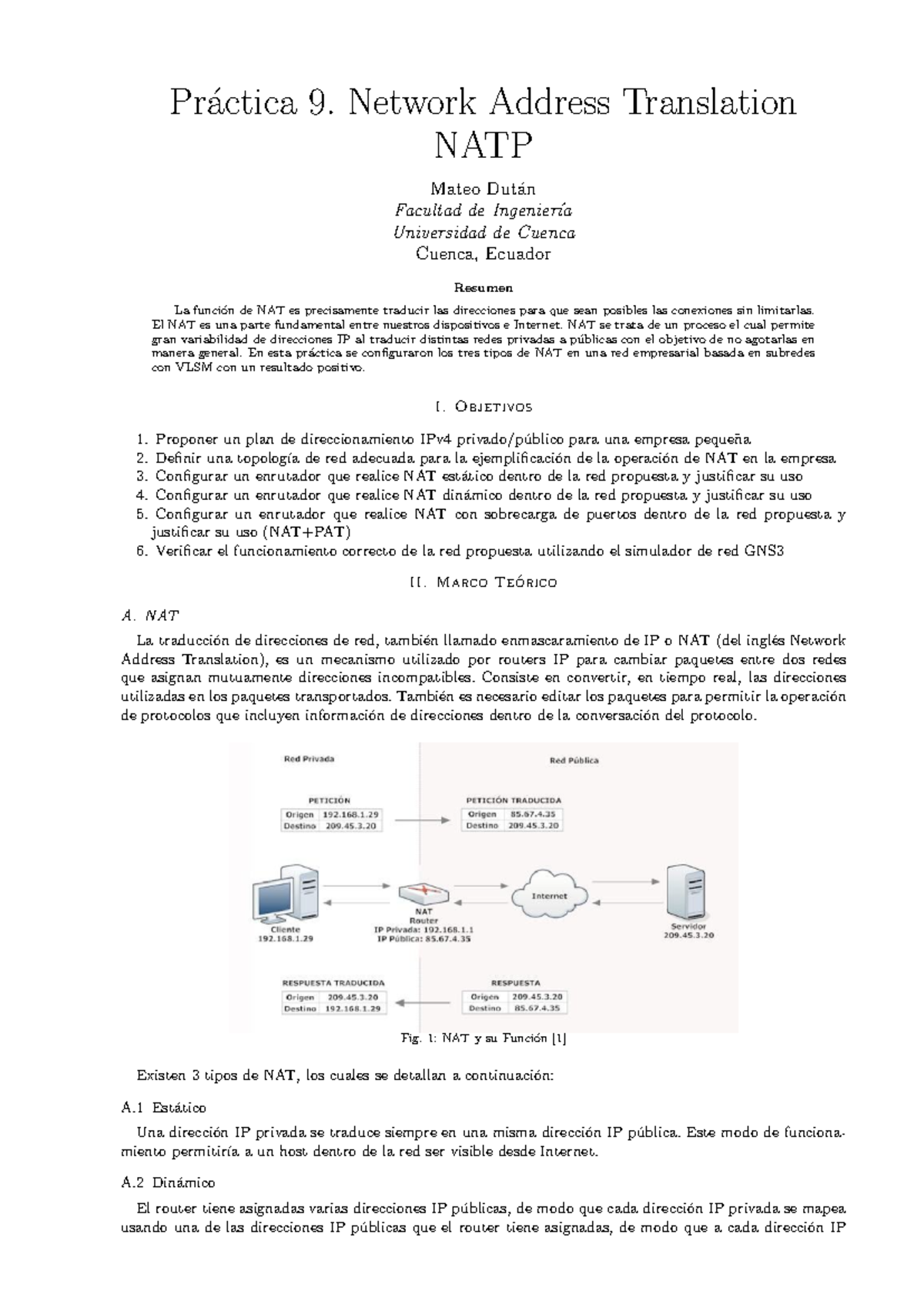 Informe Redes 9 - Practica - Pr ́actica 9. Network Address Translation NATP Mateo Dut ́an ...