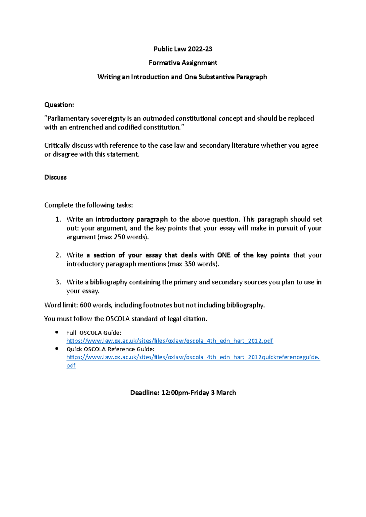 Public Law Formative 2022-23 - Public Law 2022- Formative Assignment ...