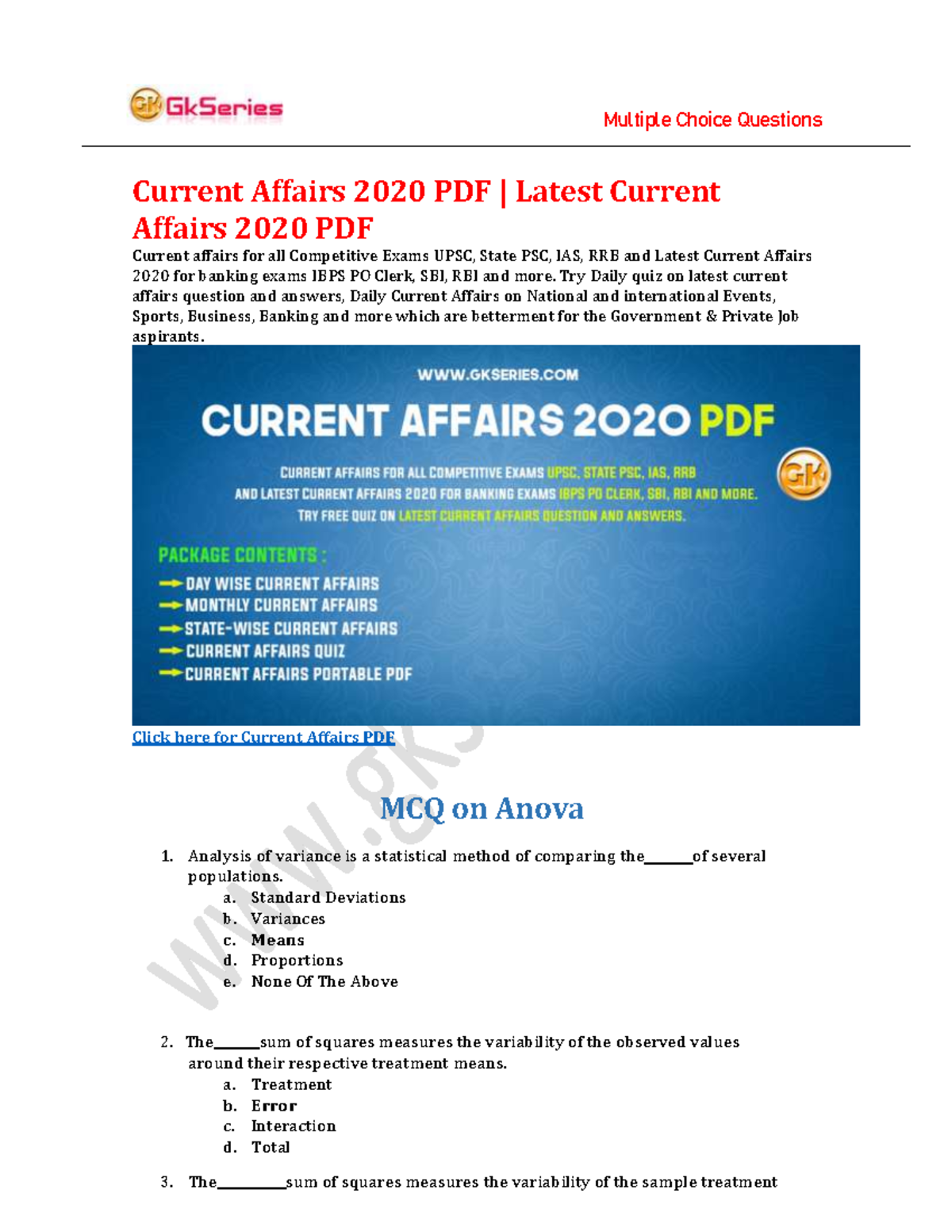 Mcq-on-anova - sfvb - Current Affairs 2020 PDF | Latest Current Affairs ...