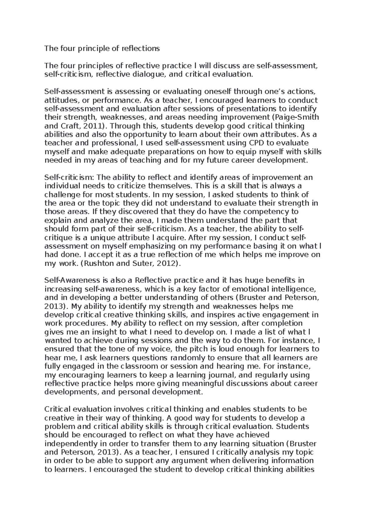 The four principle of reflections - Self-assessment is assessing or ...