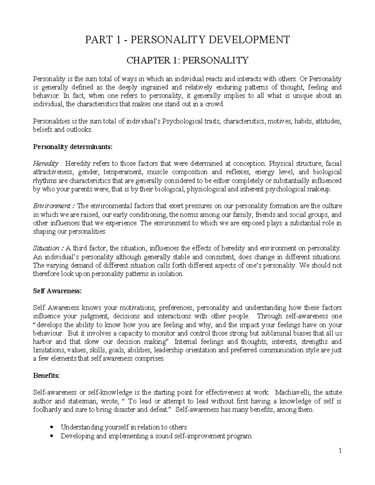 Personality Development - PART 1 - PERSONALITY DEVELOPMENT CHAPTER 1 ...