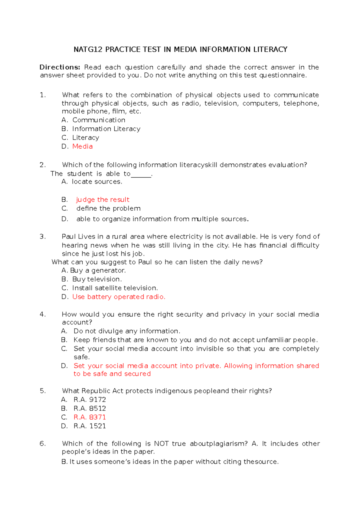 Answer KEY NATG12- Media- Information- Literacy - NATG12 PRACTICE TEST ...