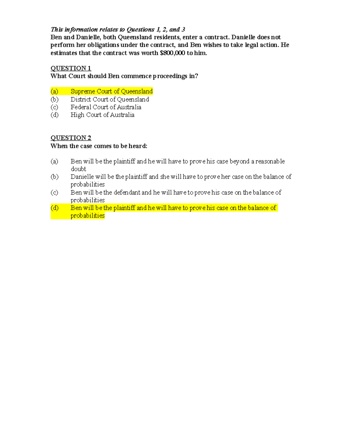 Sample/practice exam, questions and answers - This information relates ...