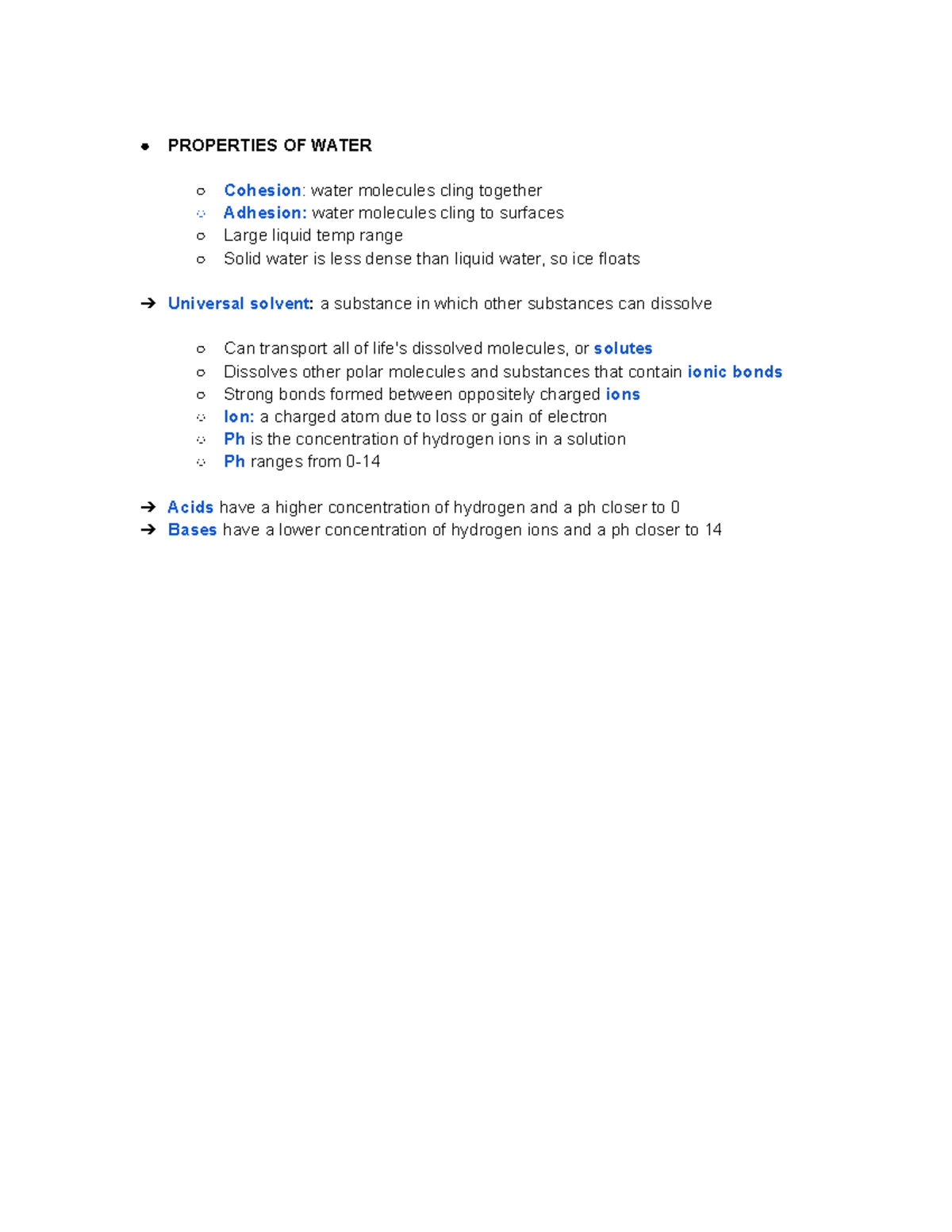 Chemistry And Molecules Of Life pg5 - PROPERTIES OF WATER Cohesion ...