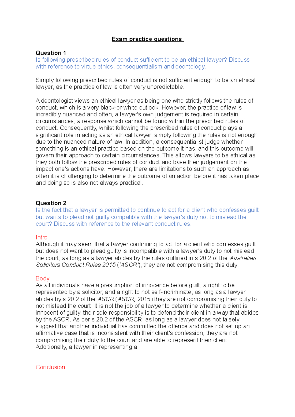 Exam practice questions - Exam practice questions Question 1 Is ...