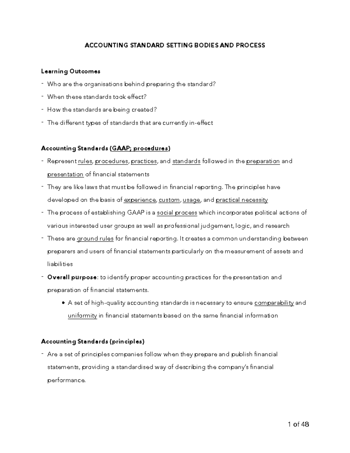 Acyfar 1 Notes - n/a - ACCOUNTING STANDARD SETTING BODIES AND PROCESS ...
