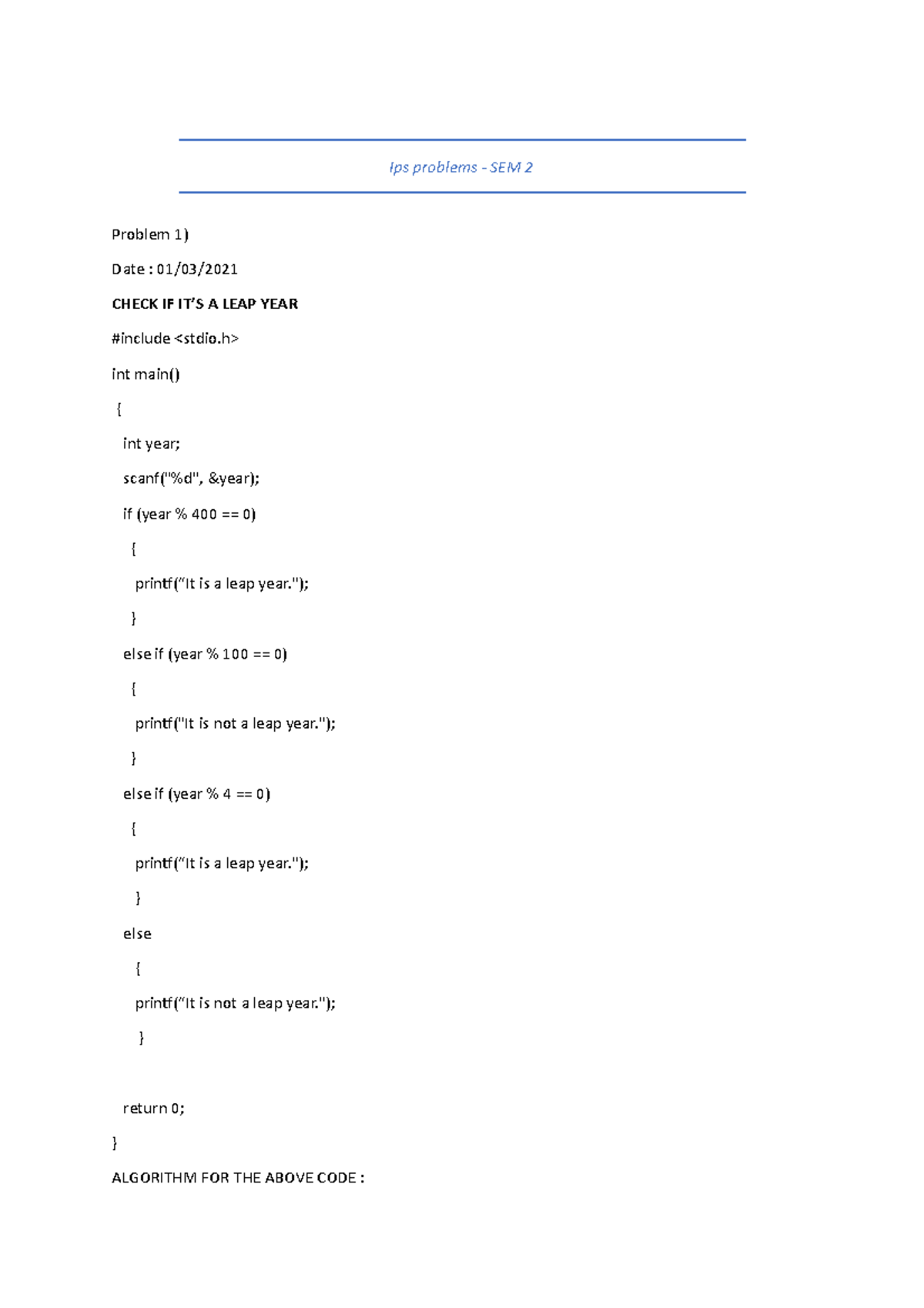 Ips problems sem2 in vpropel - Ips problems - SEM 2 Problem 1) Date ...