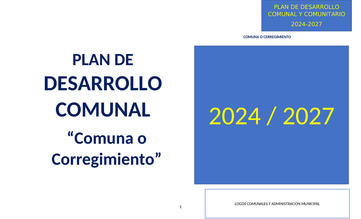 1. Modelo PLAN DE Desarrollo Comunal Y Comunitario 2024 - COMUNAL Y ...