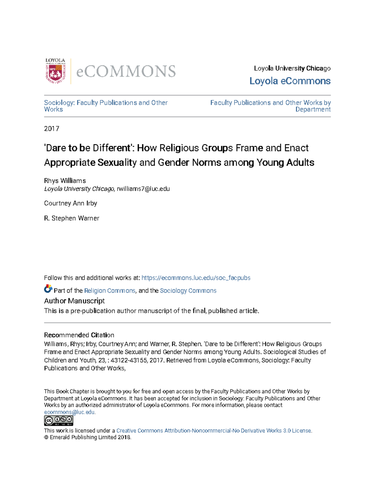 Dare to be Different How Religious Groups Frame and Enact Appr - Loyola ...