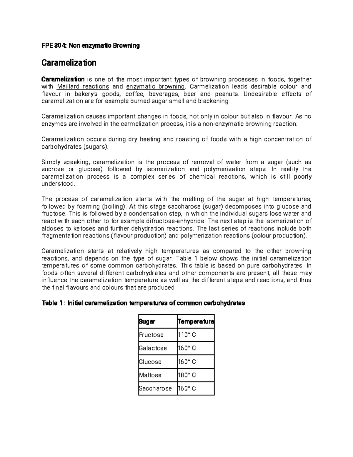 Notes Caramelization - FPE 304 : Non enzymatic Browning Caramelization ...