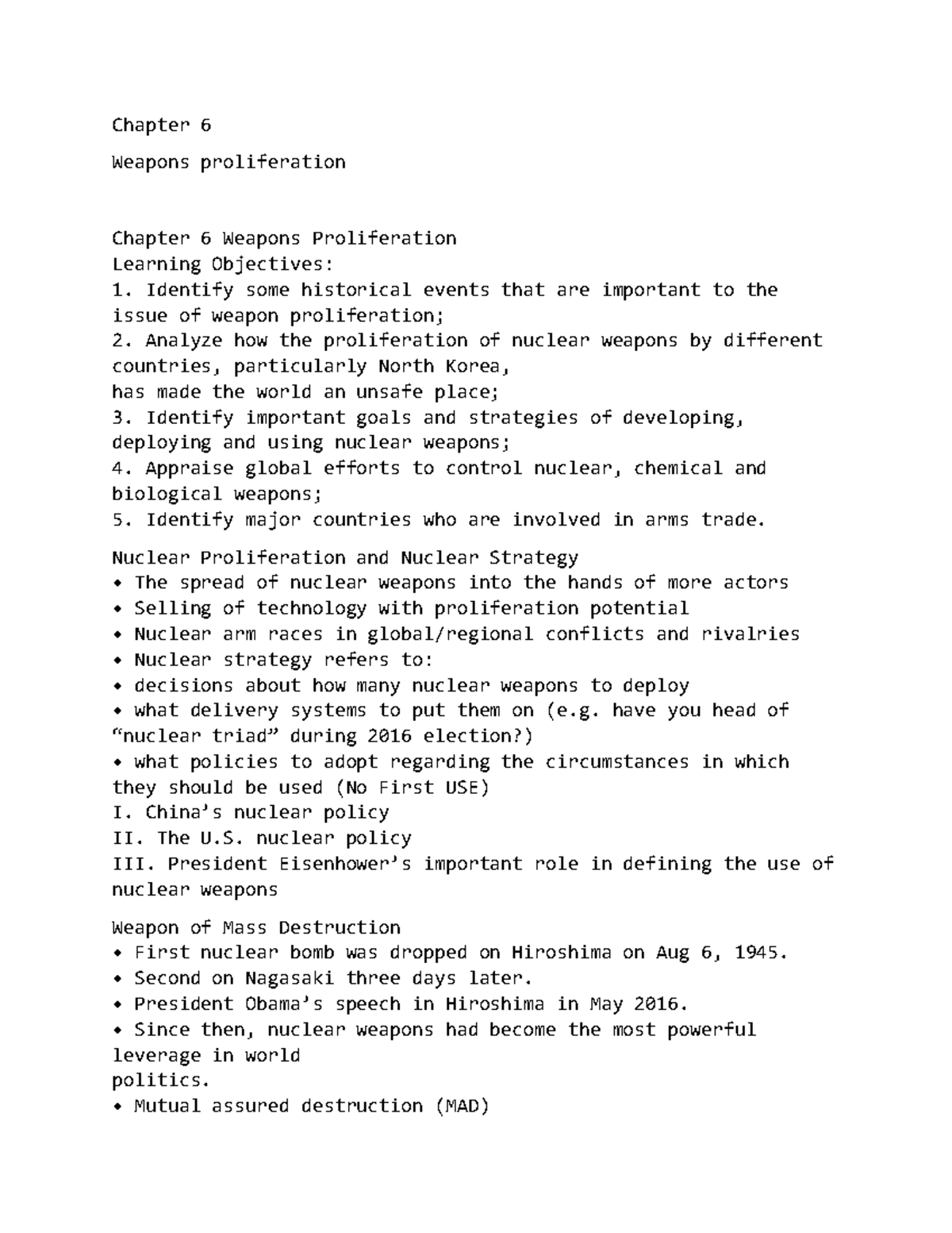 Chapter 6, weapons prolifieration - Chapter 6 Weapons proliferation ...