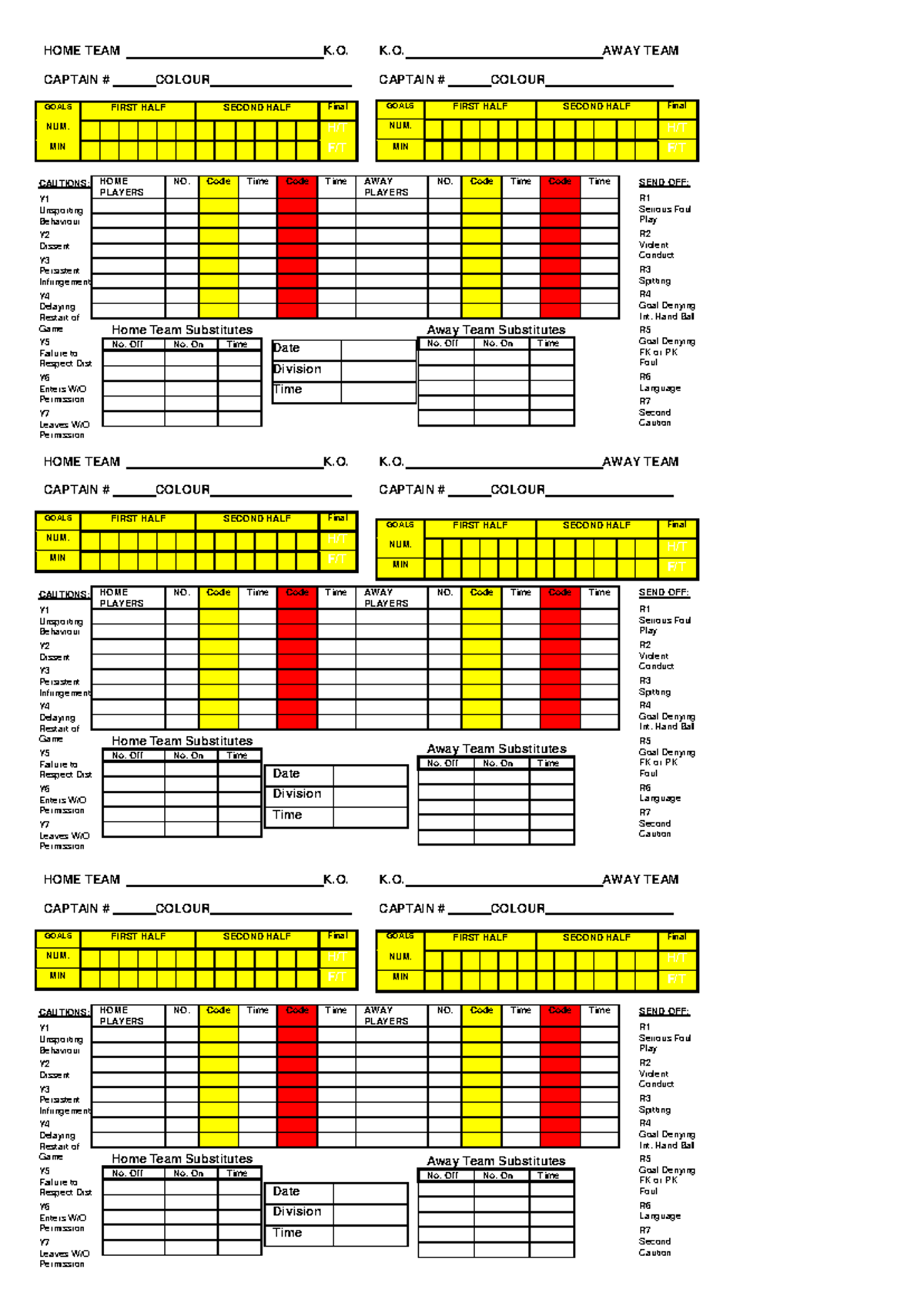 518321610 Referee Notebook Sheets - HOME TEAM K. K. AWAY TEAM CAPTAIN ...