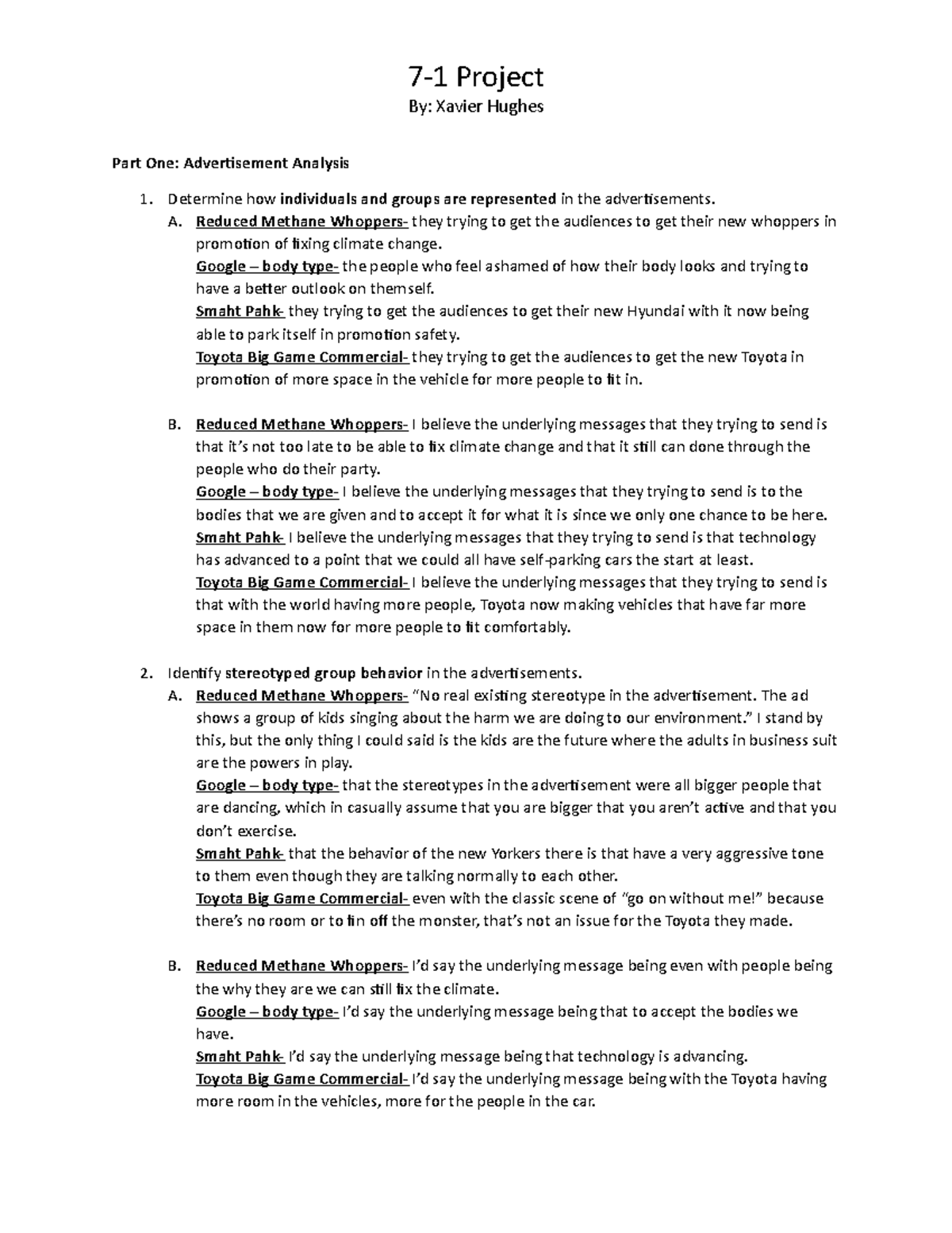 7-1 Project - (Xavier Hughes) - By: Xavier Hughes Part One ...