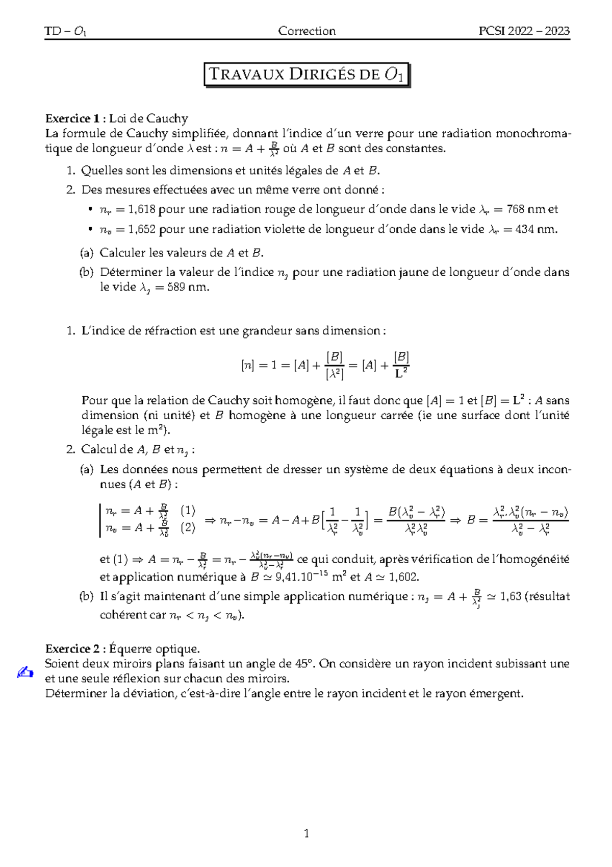 C TD O01 - C TD O01 - TRAVAUX DIRIGÉS DE O 1 Exercice 1 : Loi de Cauchy ...
