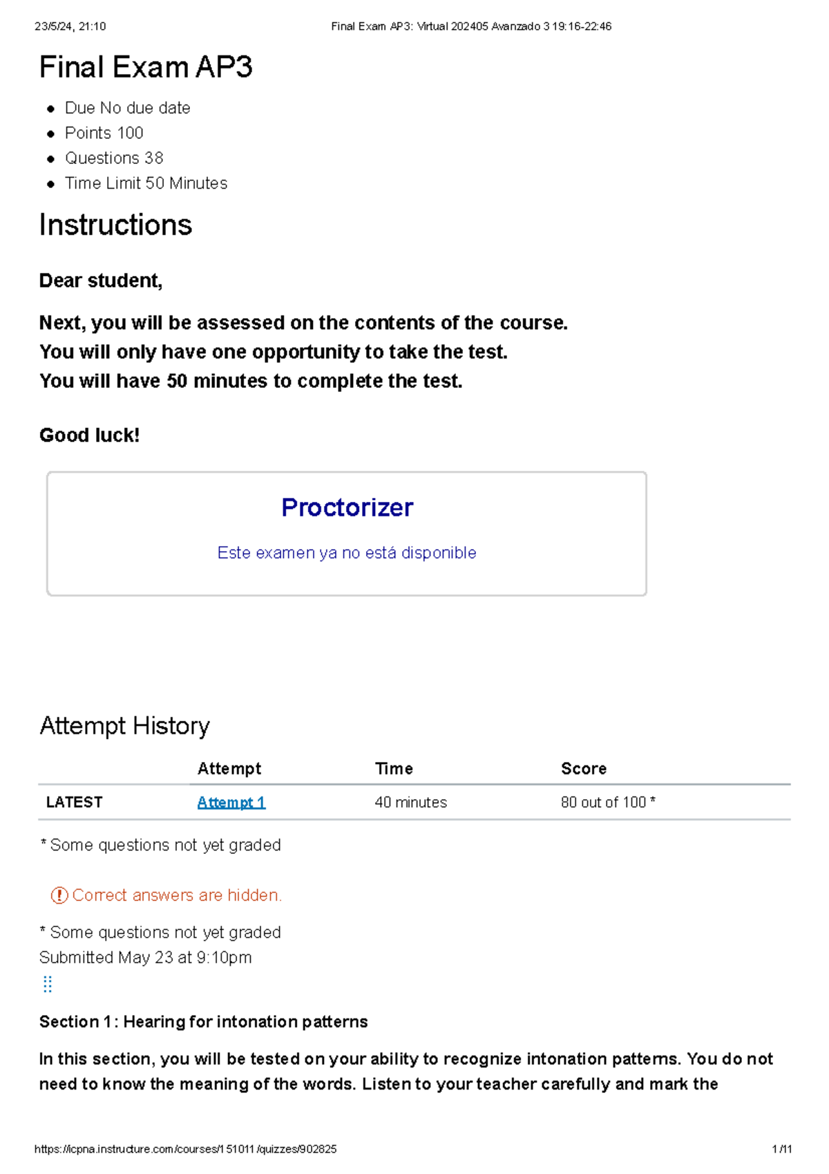 Final Exam AP3 Virtual 202405 Avanzado 3 19 16-22 46 - Final Exam AP Due No due date Points 100 ...