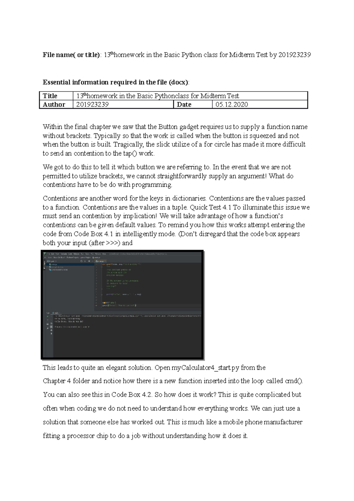 13thhomework in the Basic Python class for Midterm Test by 2019 23235 ...
