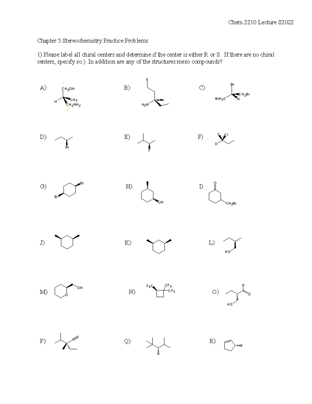 Chpt5 Stereochemistry Practice Problems - If there are no chiral ...