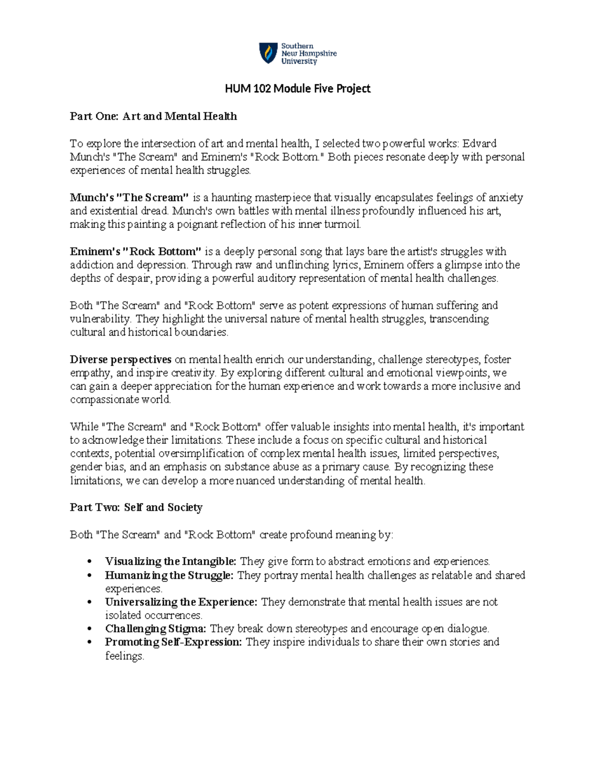 HUM 102 Module Five Project - HUM 102 Module Five Project Part One: Art ...