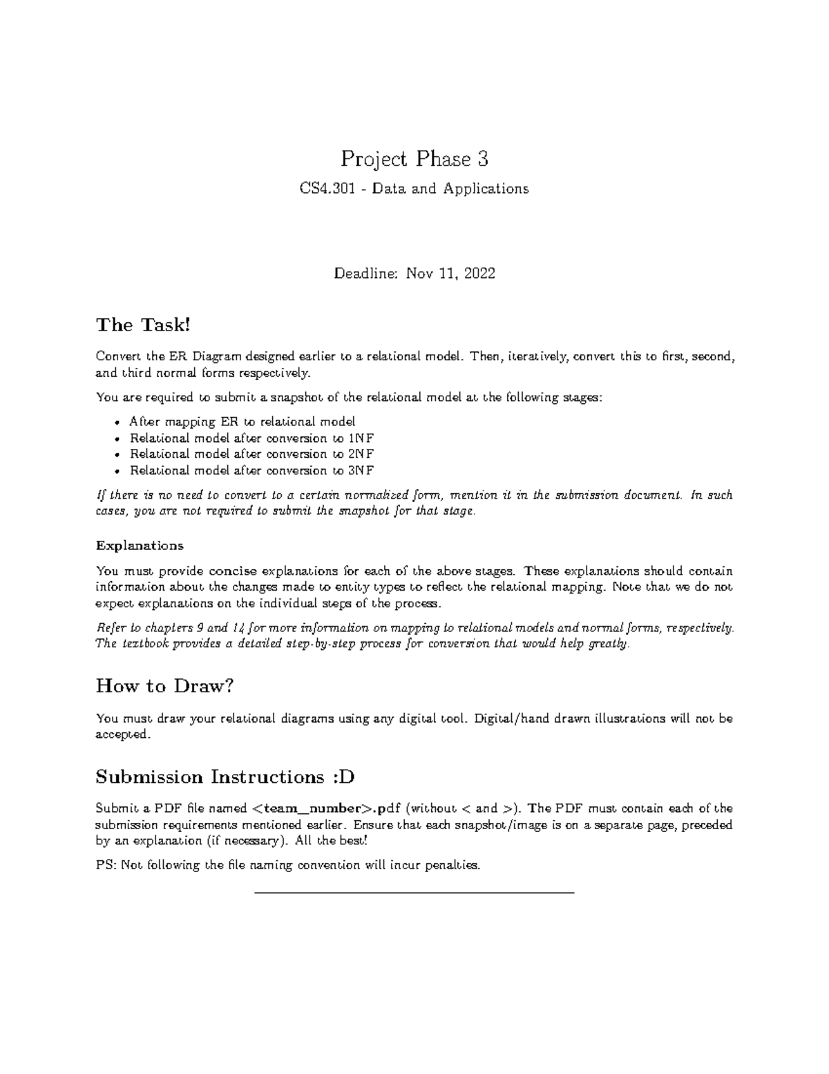 Phase 3 - ...... - Project Phase 3 CS4 - Data and Applications Deadline ...