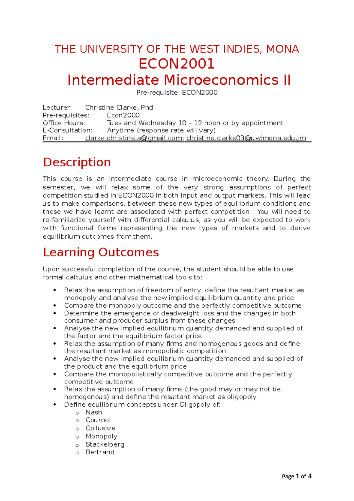 Econ2001 Courseoutline 2019 2020 - THE UNIVERSITY OF THE WEST INDIES ...