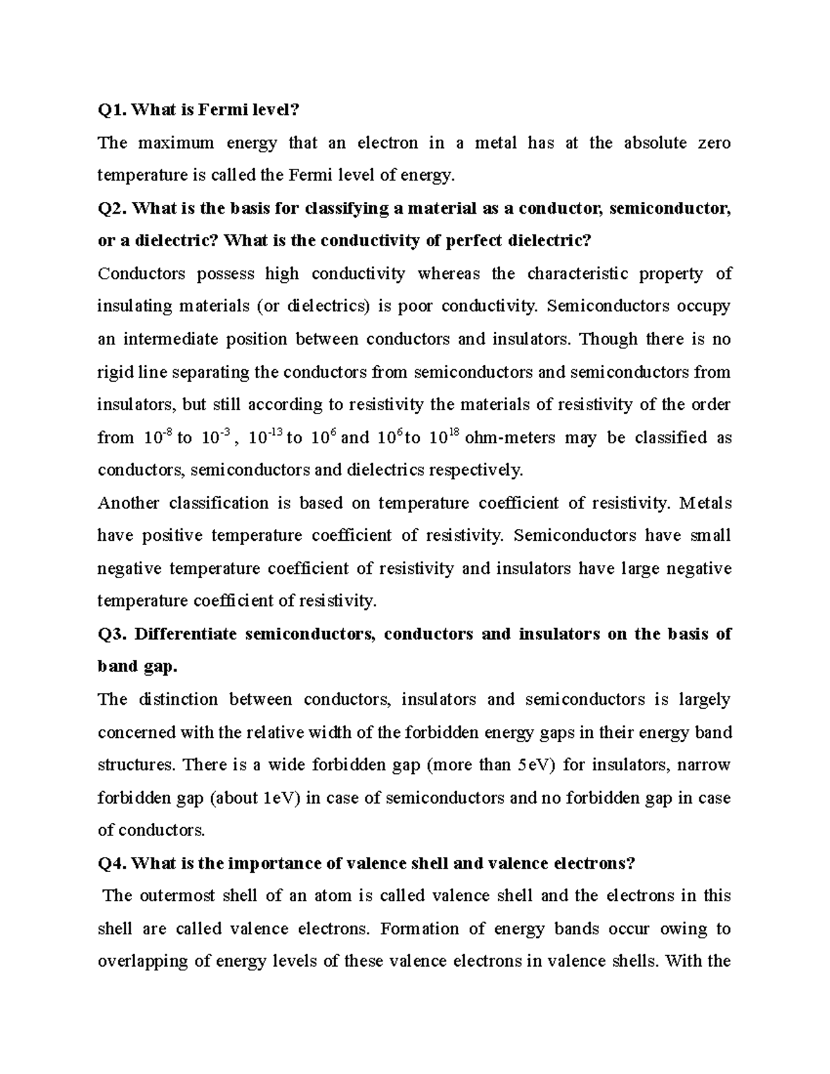 Basic Electronics Questions and Answers - Q1. What is Fermi level? The ...