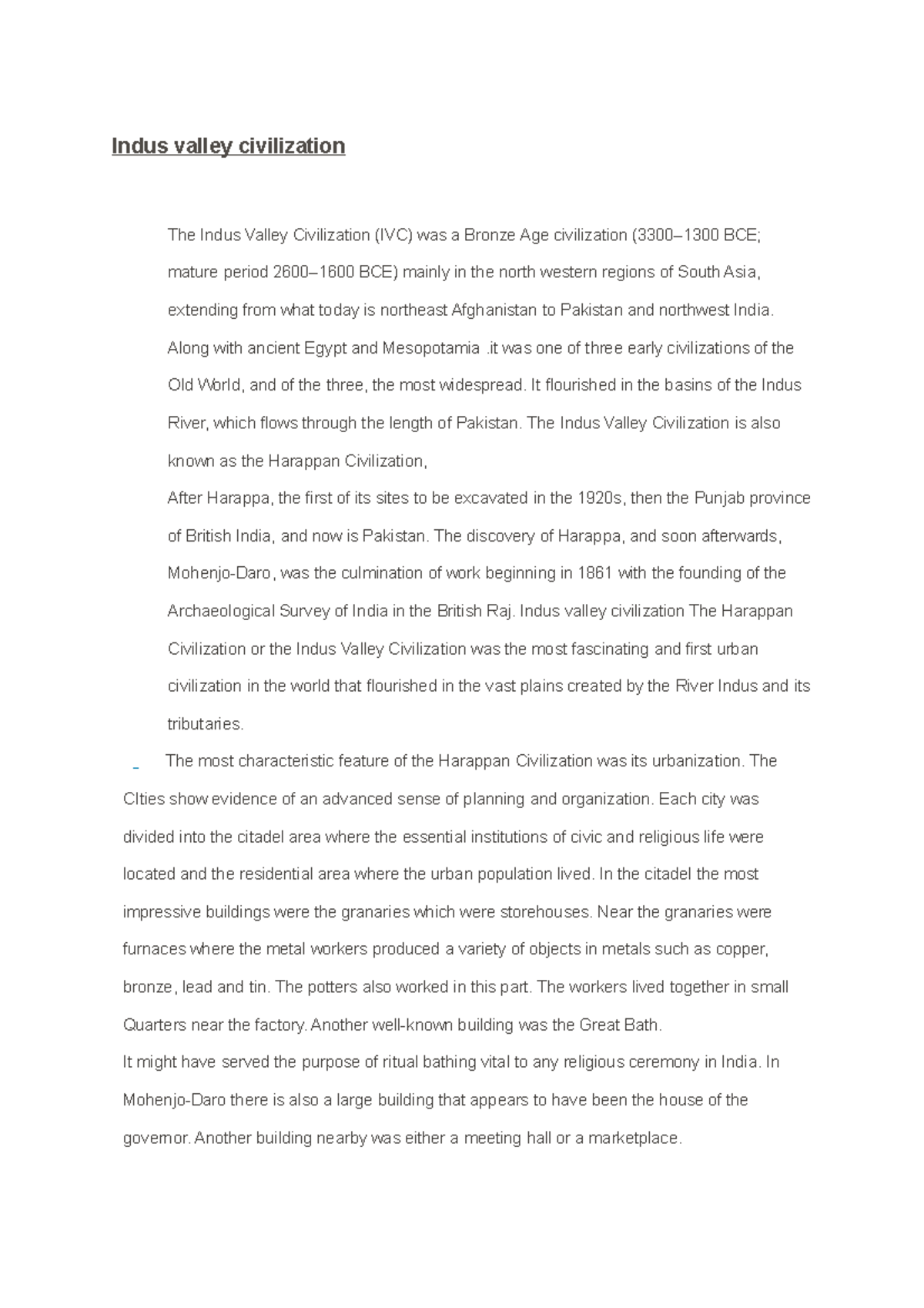 Indus valley civilization letcure notes 1 - Indus valley civilization ...