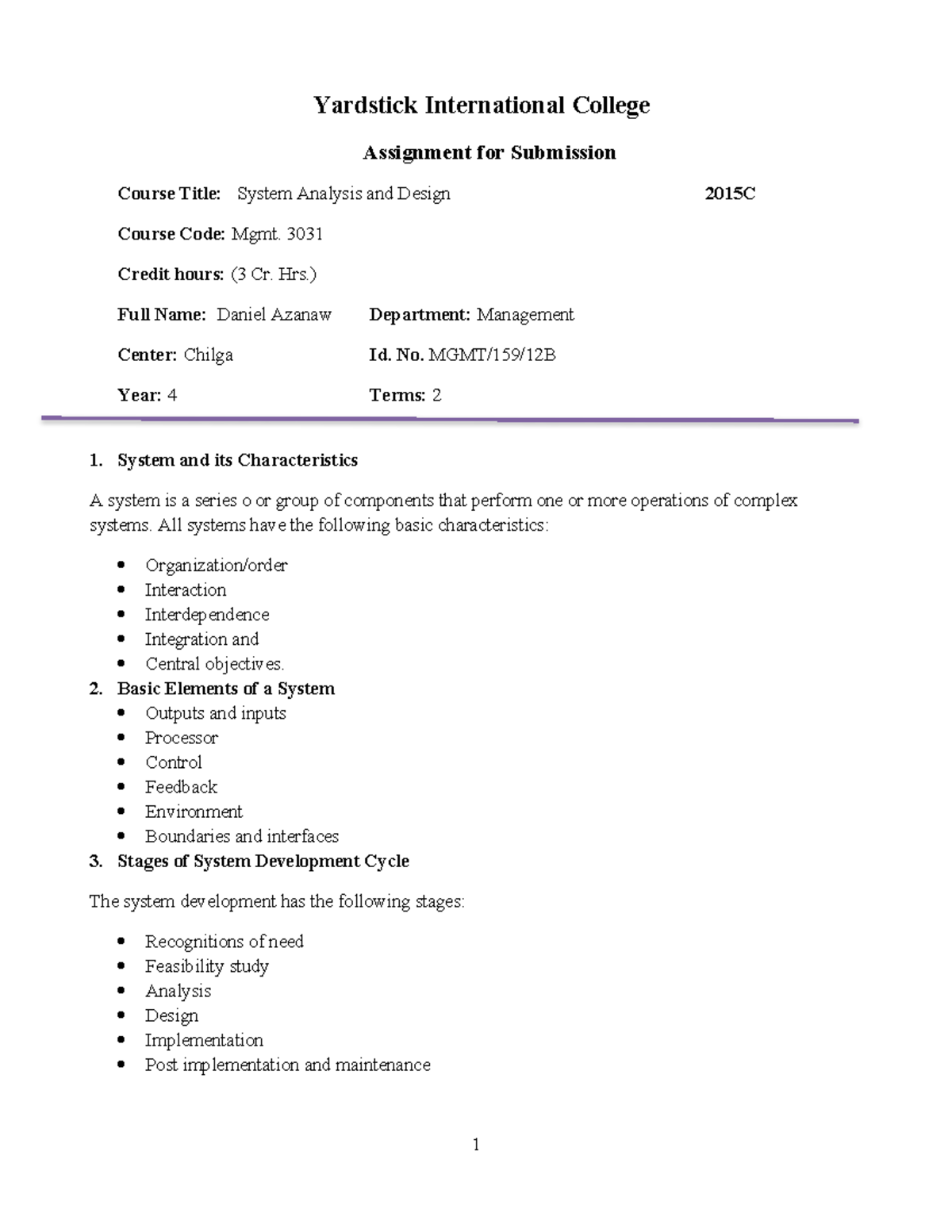 System Analysis Answers - Yardstick International College Assignment ...