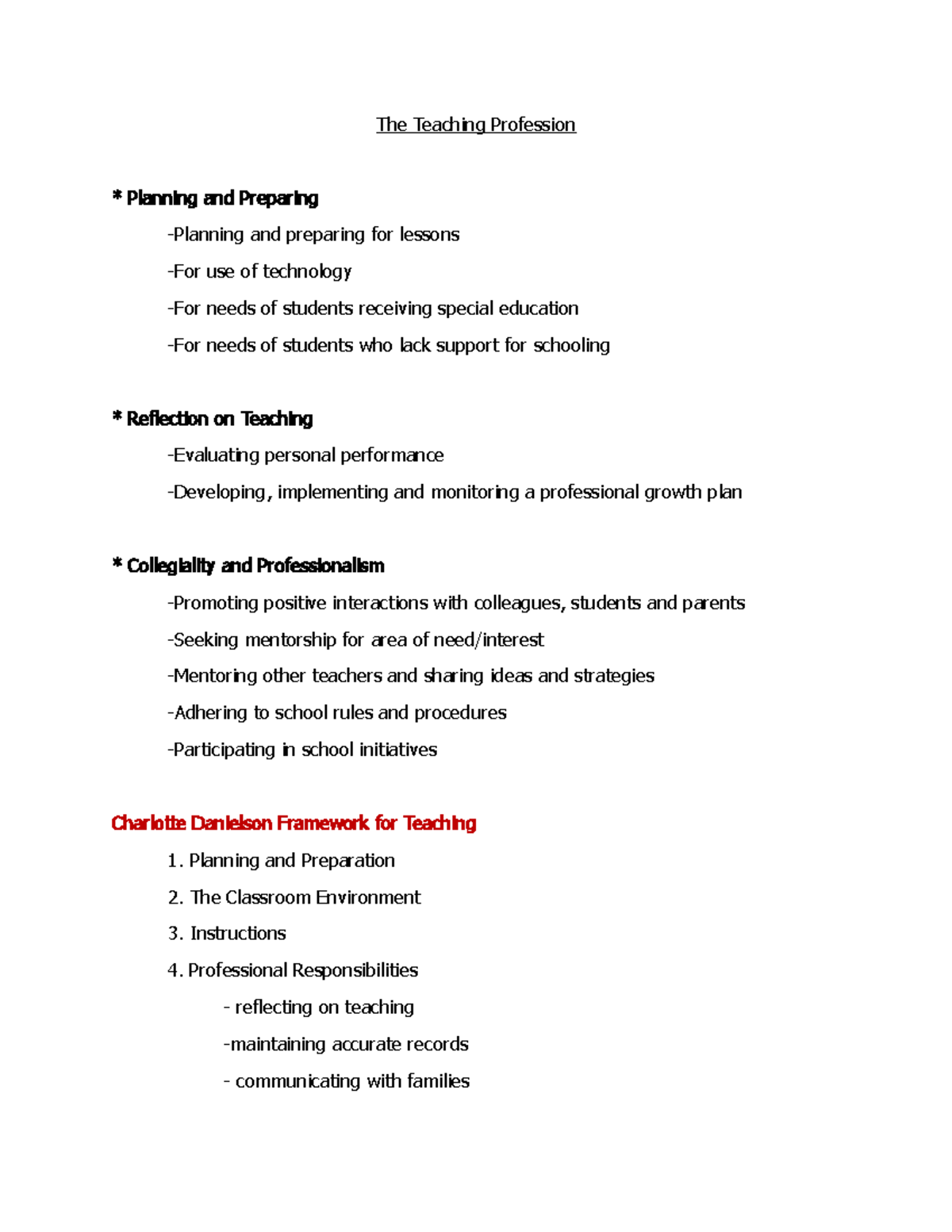 Charlotte Danielson Framework for Teaching - The Teaching Profession ...