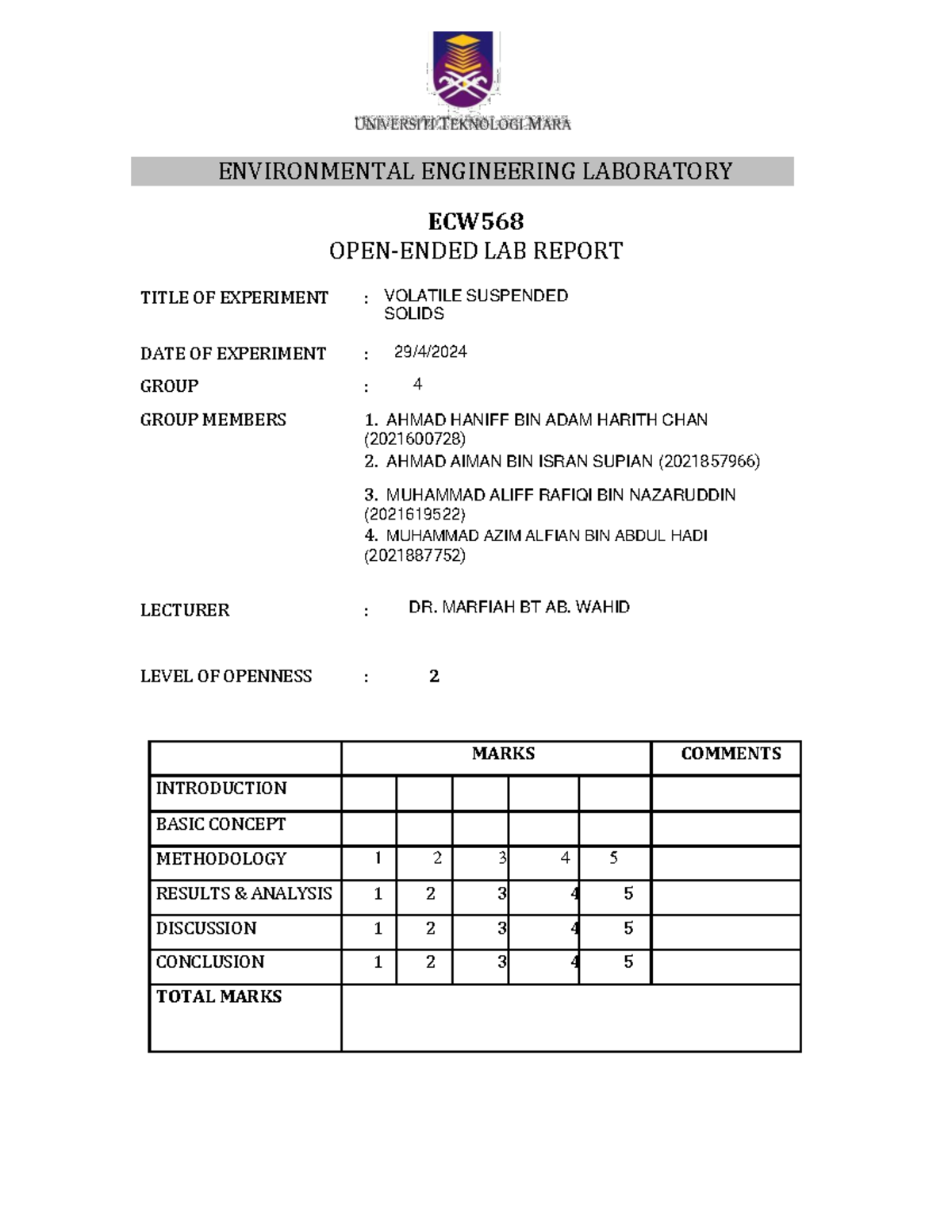 Volatile Suspended Solid Group 3 6C1B-pages - ENVIRONMENTAL ENGINEERING LABORATORY ECW OPEN ...