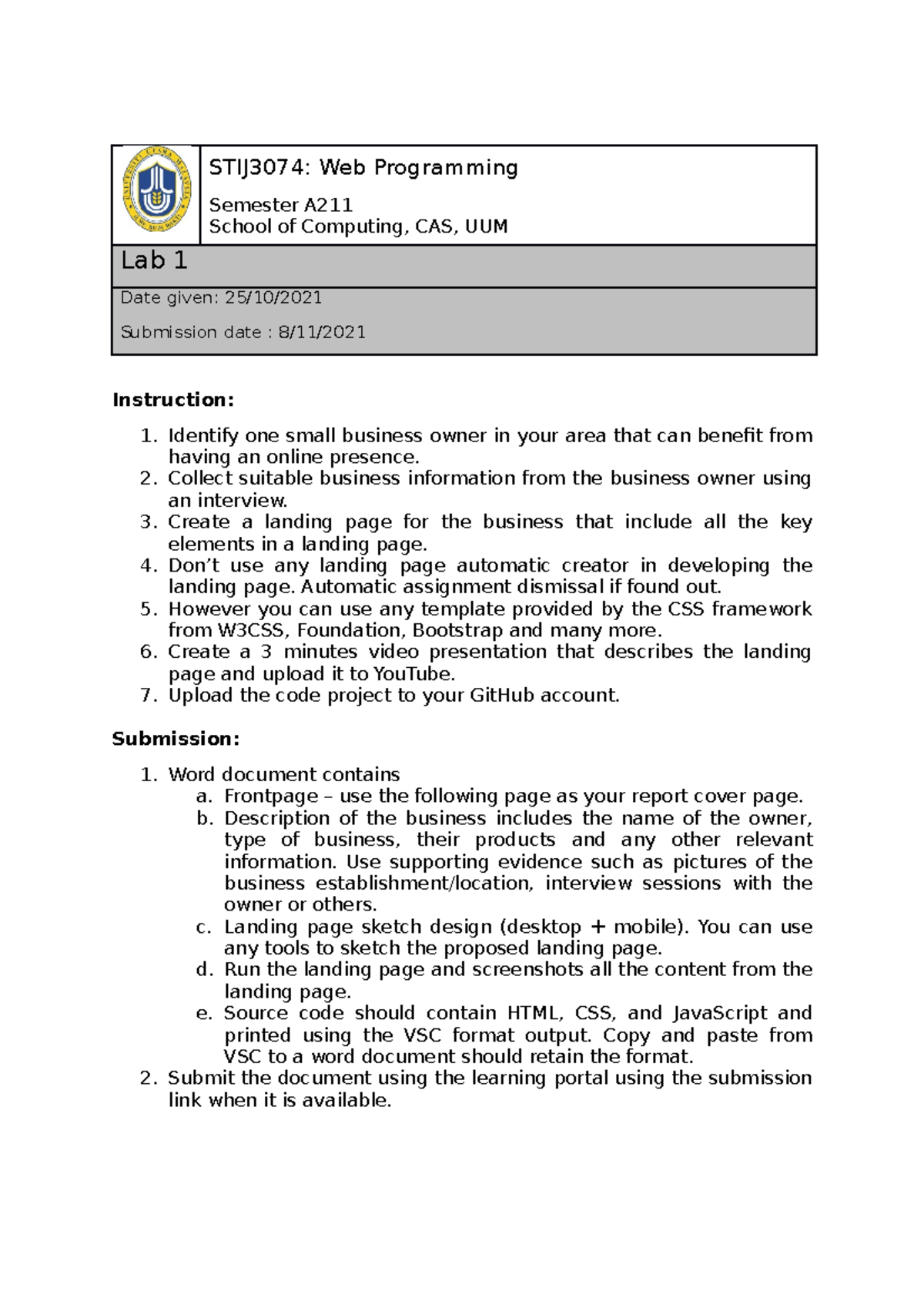 A211-stij3074 lab1 exercise - STIJ3074: Web Programming Semester A ...