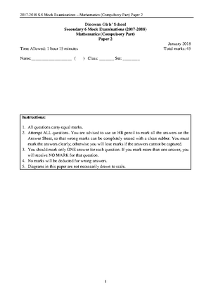 2020-21 S6 Maths (Compulsory, Paper 1) Mock Exams Questions - Diocesan ...