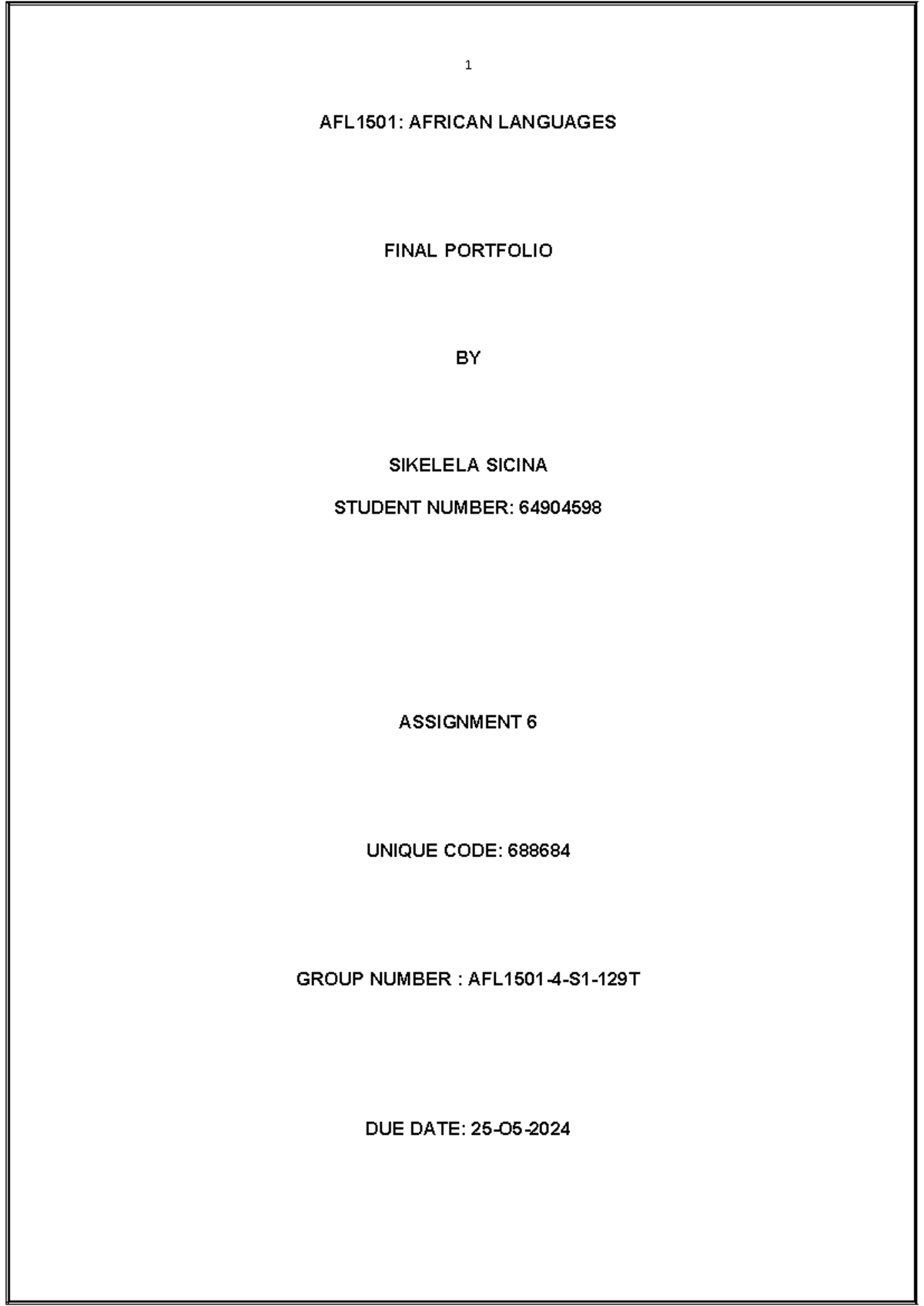 AFL1501. assignment 6 - AFL1501: AFRICAN LANGUAGES FINAL PORTFOLIO BY SIKELELA SICINA STUDENT ...