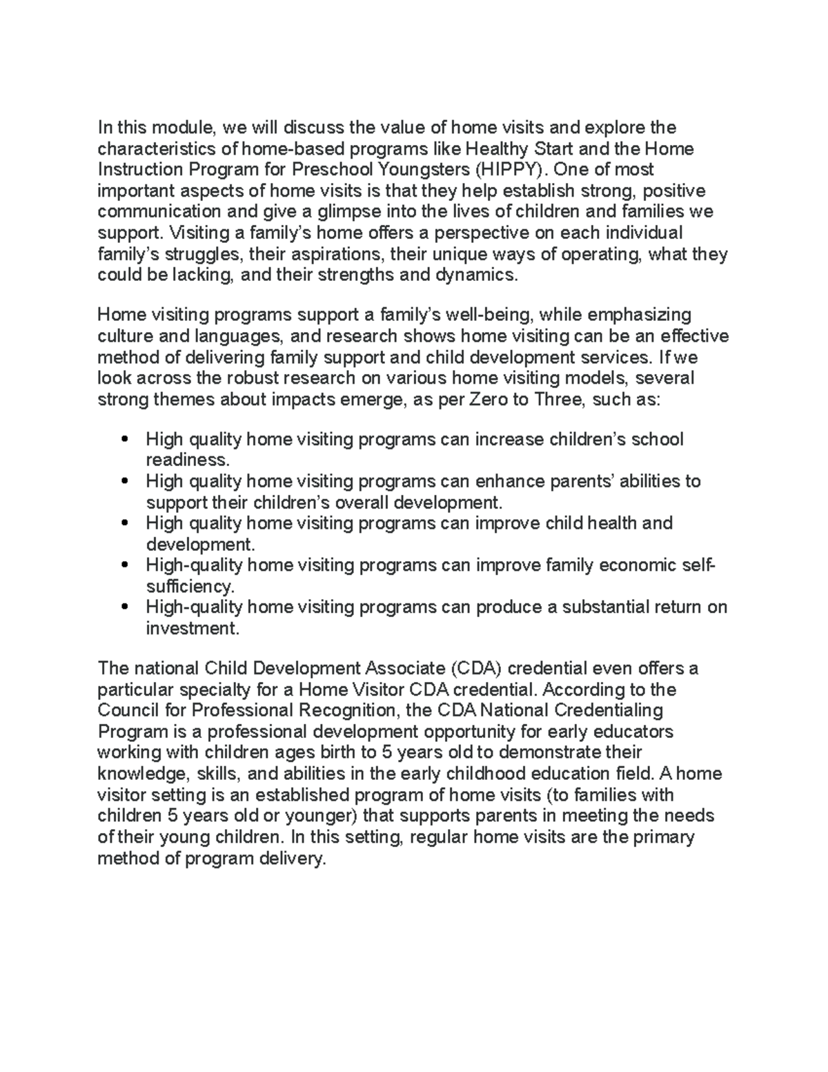 EECModule 7 Overview - In this module, we will discuss the value of home visits and explore the ...